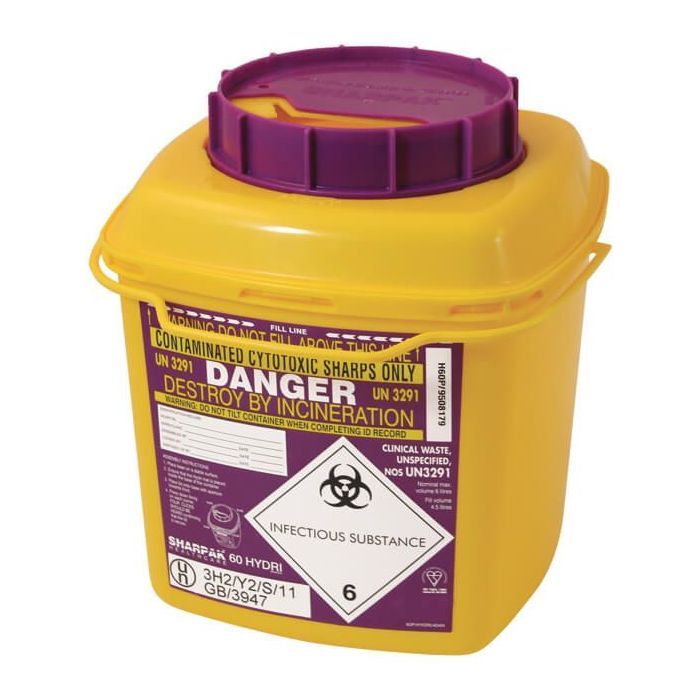 6L Sharpak Compact Purple Lid Cytotoxic Container